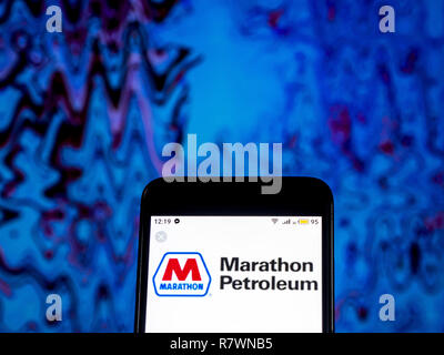 Marathon Petroleum Corporation, Petroleum refining company logo seen ...