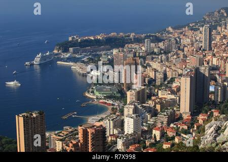 General View of Monaco City with boat marina below in Monaco. Monaco ...