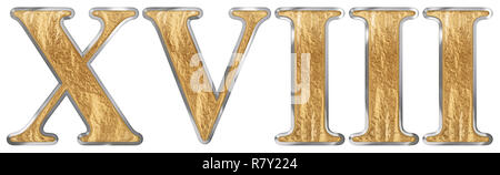 Roman numeral XVIII, duodeviginti, 18, eighteen, reflected on the water ...