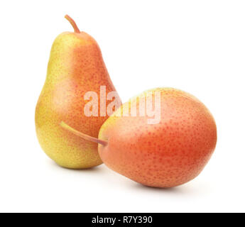 Vibrant red and yellow pear, fresh and ripe, sits on textured grey ...