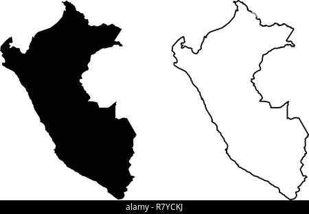 Simple outline map of Peru, vector silhouette in sketch line style ...