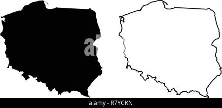 Simple outline map of Poland, vector silhouette in sketch line style ...