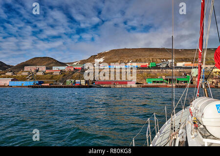 Barentsburg from the sea, Russian settlement in Svalbard, Norway Stock ...