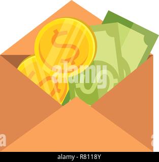 envelope with bill and coins dollars vector illustration design Stock ...
