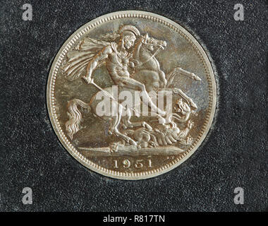 1951 Festival of Britain Crown Coin, George VI in maroon box Stock ...