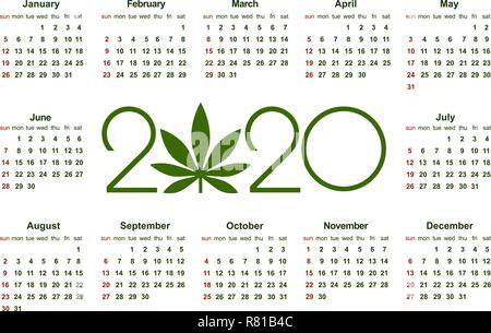 Marijuana calendar for 2020. Medical Cannabis. Simple Vector Template ...