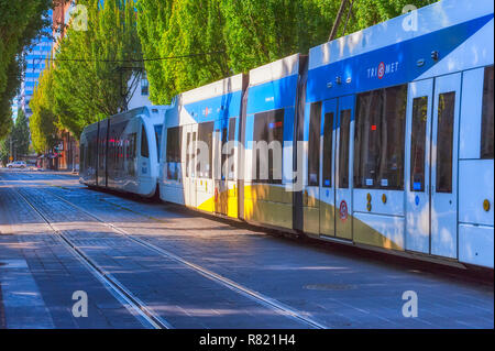 Trimet Max Light Rail Train Underground Waiting At A Station; Portland ...