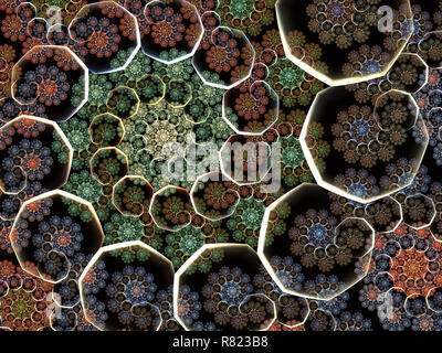 Colorful snow fractal. Winter background with snowflakes forming spiral ...