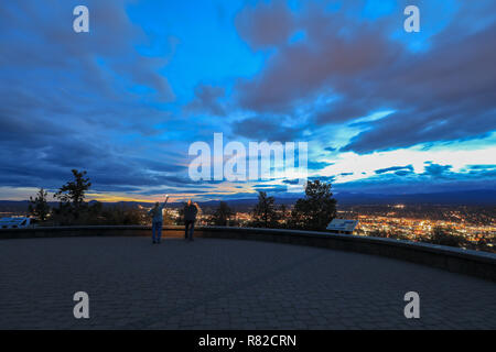 Panorama of Bend, Oregon from Pilot Butte; the mountains of the central ...