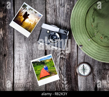 Compass on an old wooden background. Adventure and travel concept. Copy ...