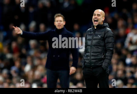 Hoffenheim manager Julian Nagelsmann (left) and Manchester City manager ...