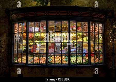 The Broadway Deli fruit and vegetable window display at night. Broadway ...