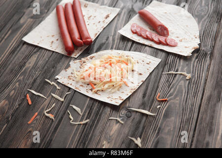 products for making sandwich Shawarma on wooden background Stock Photo ...