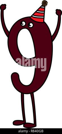 cartoon happy number nine over white background, vector illustration ...