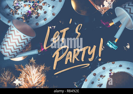 Red paper with lets have fun handwriting. Arrangement of pink peony ...