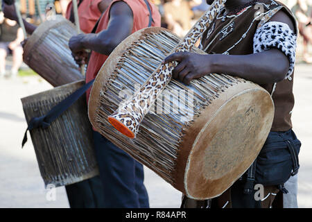 Tribal musician playing a traditional musical instrument, Nagada Stock ...