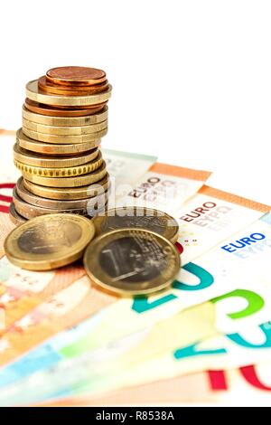 Pile of banknotes of the euro, common currency of the eurozone ...