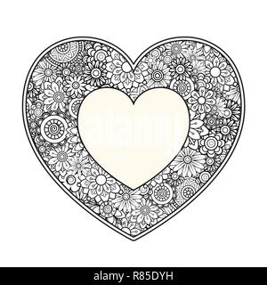 I Love You doodle heart coloring page. Black and white Valentines Day ...