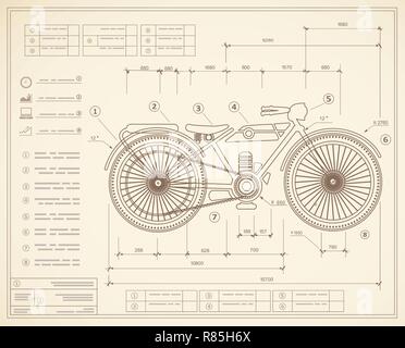 Blueprint plan outline draft motorbike motorcycle. Drawing of the ...