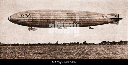 The British R34 (R33 class) airship emerging from her hangar. She was a ...