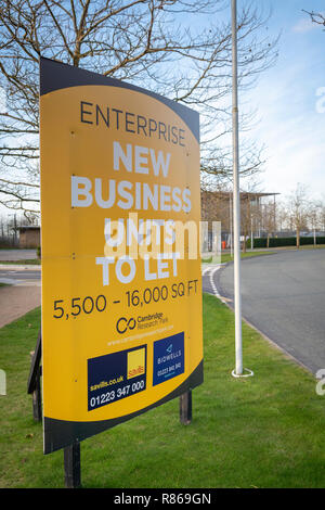 A sign advertising new business units to let at the Cambridge Research ...
