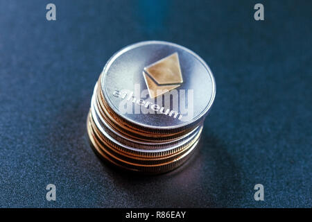 stack on cryptocurrencies on black background Stock Photo - Alamy