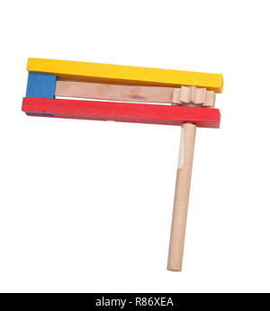 Toy wooden football rattle isolated on a white studio background Stock ...