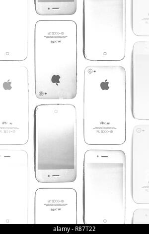 White iPhone 4s Apple smartphone shown from three sides, front, back ...