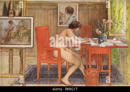 Carl Larsson Model writing postcards 1906 Stock Photo - Alamy