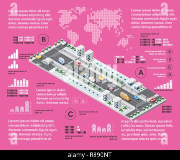 Road and traffic safety infographics vector template. Highway with road ...