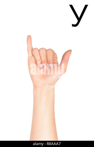 female hand showing cyrillic letter, sign language, isolated on white ...