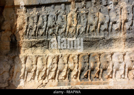detail, rock relief of the victory of the Sasanian king Shapur I over ...