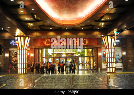 The entrance of the casino at Resorts World Sentosa (RWS). The company ...