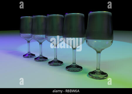 Transparent glasses with color lighting background. 3D rendering Stock ...