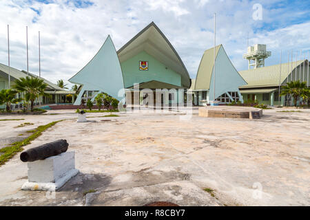 Maneaba ni Maungatabu (Parliament of Kiribati) building on motu in an ...
