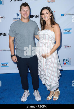 Los Angeles Dodgers' Joc Pederson makes contact with the ball against ...