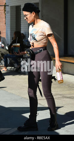 Halsey is all style as she picks up coffee wearing a Gucci belt bag and ...
