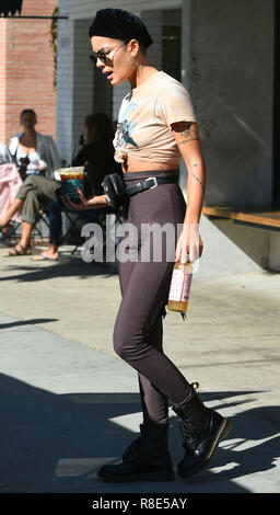 Halsey is all style as she picks up coffee wearing a Gucci belt bag and ...