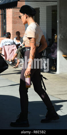Halsey is all style as she picks up coffee wearing a Gucci belt bag and ...