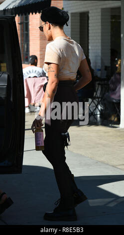 Halsey is all style as she picks up coffee wearing a Gucci belt bag and ...