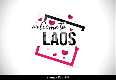 I Love Laos. Red and Pink Hearts Pattern Vector Map of Laos Isolated on ...
