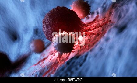 Illustration of white blood cells attacking a cancer cell Stock Photo ...