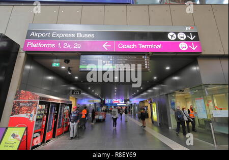 People visit Southern Cross station bus terminal in Melbourne Australia ...