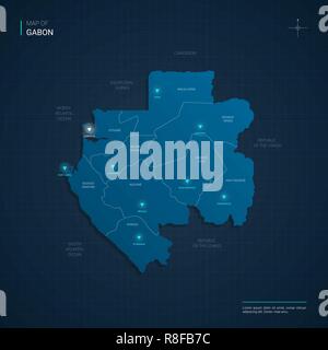 Gabon political map of administrative divisions - provinces. Solid blue ...
