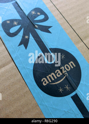 Amazon Christmas tape on parcel package close up Stock Photo - Alamy
