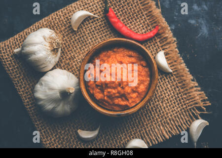 Garlic chutney, made using lahsun/lehsun originating from the India ...