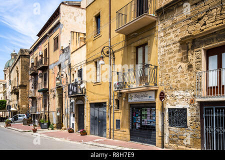 Typical street in Sciacca old town. Sciacca, Sicily, Agrigento province ...