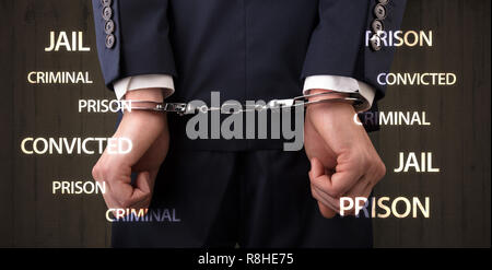 Jail convicted prison criminal labels with close handcuffed man Stock ...