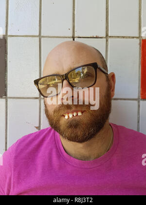 Smiling toothless bald man Stock Photo - Alamy