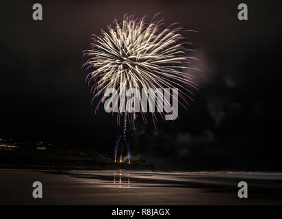 Firework display on Porthmeor beach St.ives Cornwall UK Europe ...